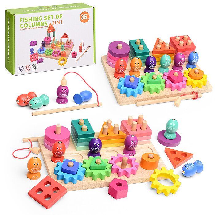 Игра развивающая D2051 3 в 1 "Рыбалка"22х15 см, дерево, металл