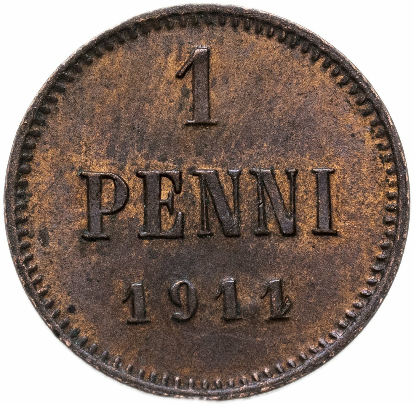 1 пенни penni 1911 Российская Финляндия, Медь, в сохранности UNC