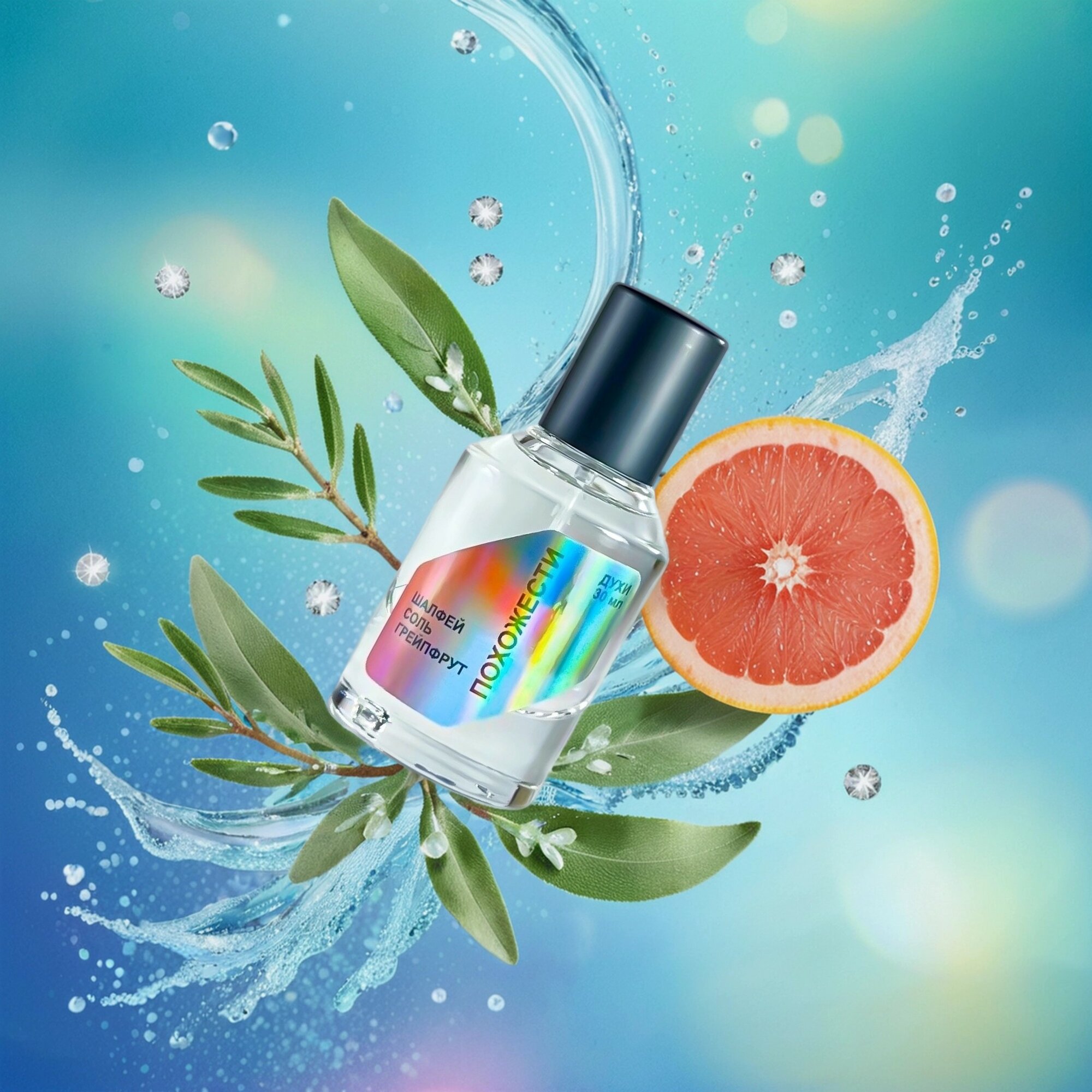 Духи "Шалфей, соль, грейпфрут" бренда Похожести , цветочно-гурманские, 30 мл.