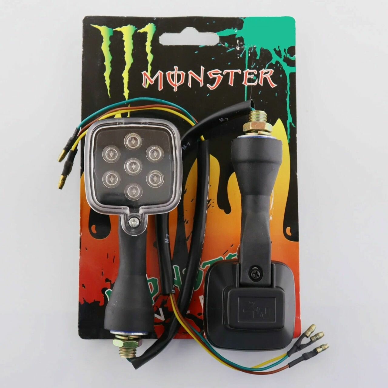 Поворотники (пара) квадратные (черные, желтое стекло) "MONSTER ENERGY" 2шт.