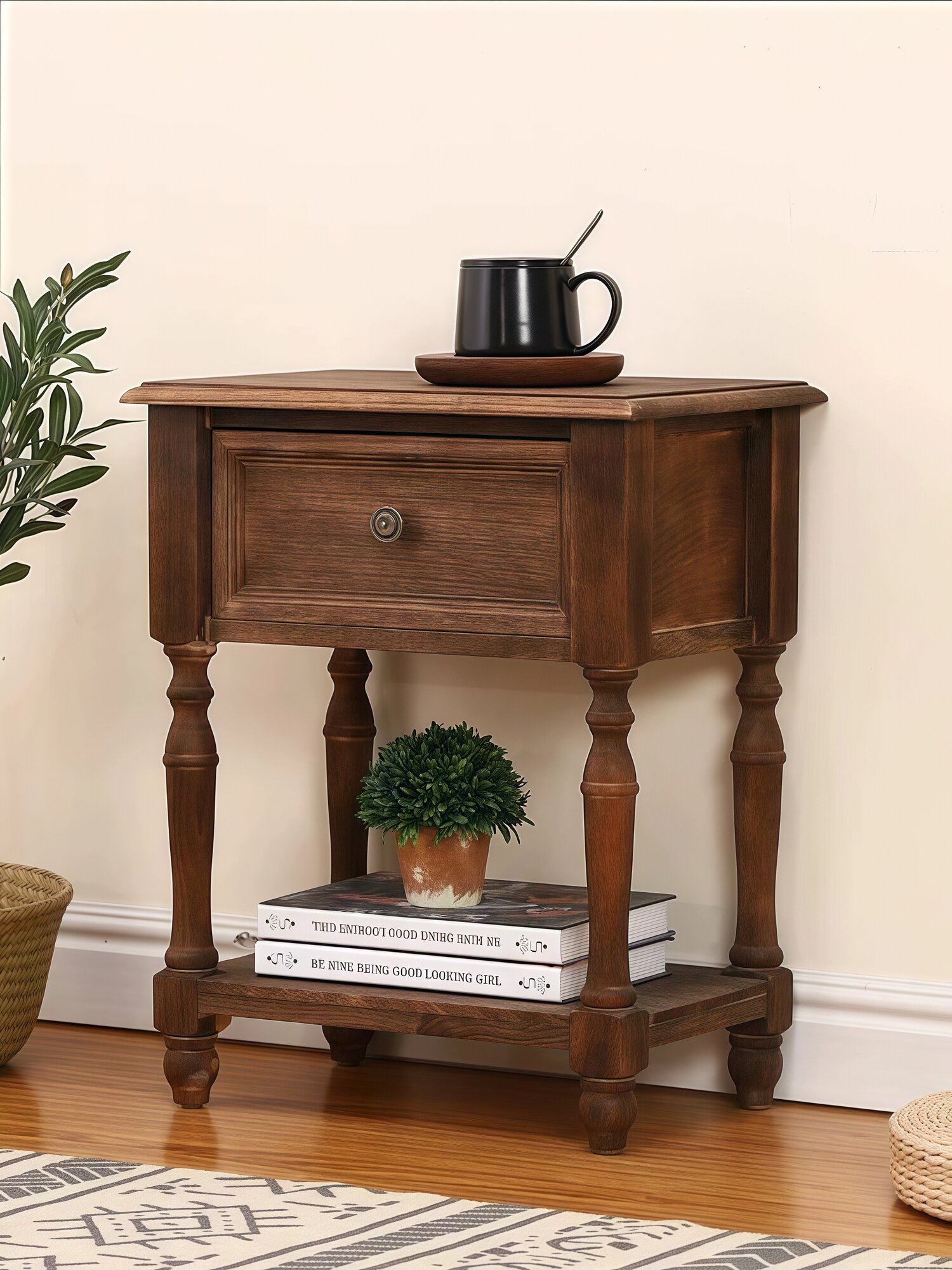 Прикроватная тумба, напольная, массив дерева, 45х30х55 см, коричневая