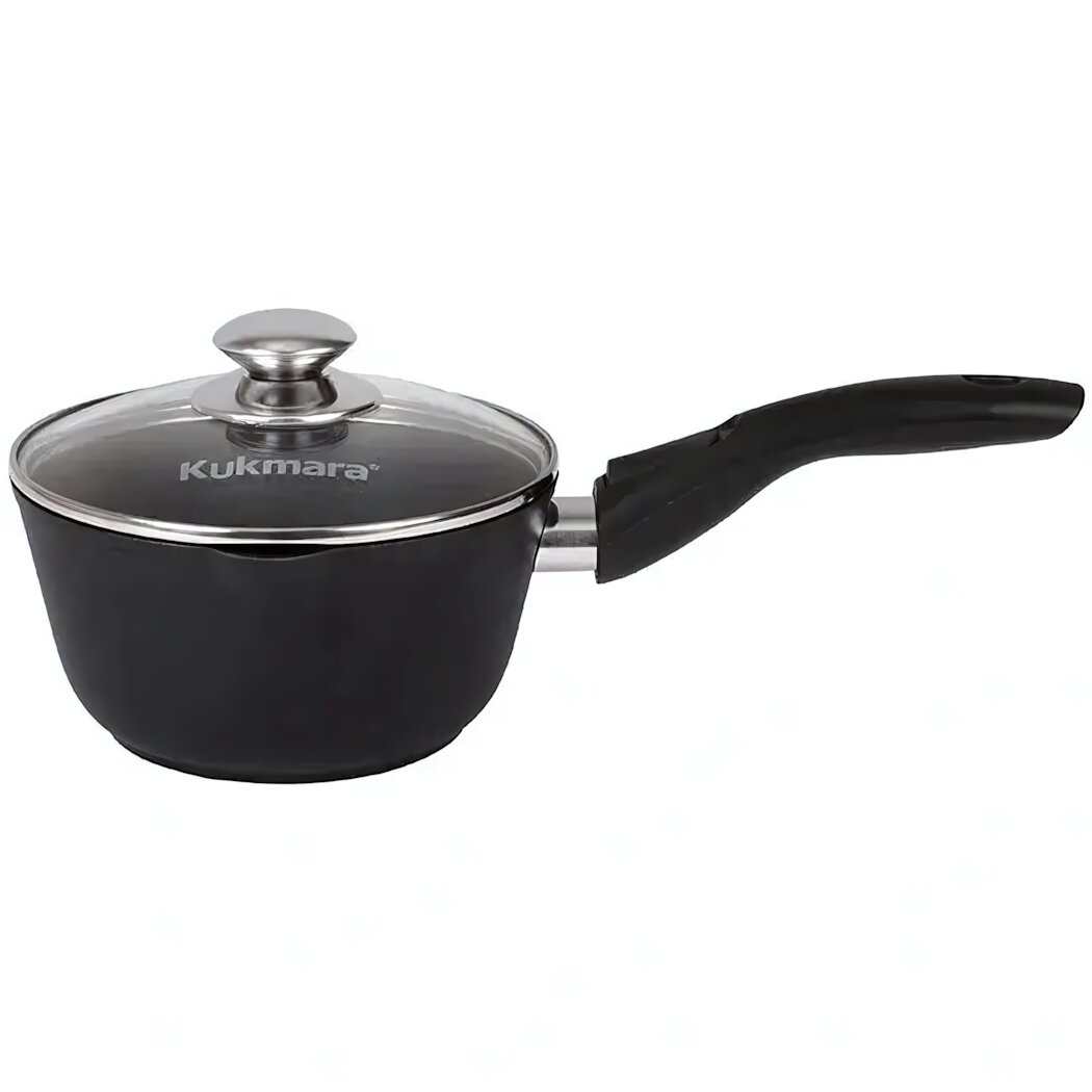 Ковш 1,5л с носиком и съемной ручкой, антипригарный «Granit Ultra», стеклянная крышка, литой алюминий, черный