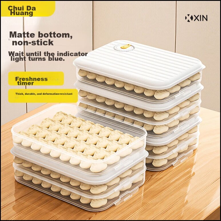 Chuidahuang Multifunctional Dumpling Box, 4 Layers 1 Lid, Large Storage Box, Refrigerator Fresh-Keeping Box, Food-Grade Freezer Box for Frozen Dumplings, Matcha Green