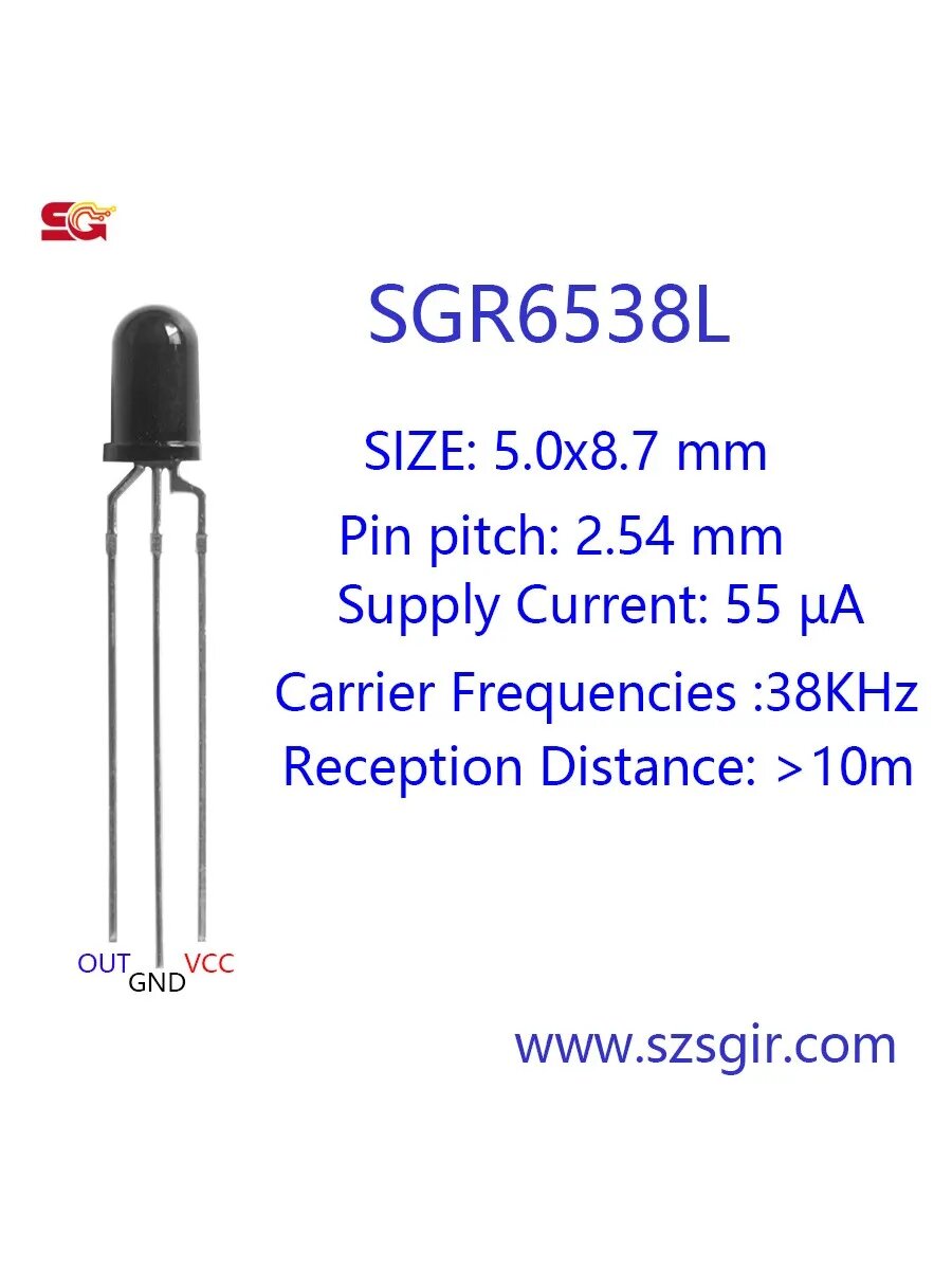 10 шт, Верхний приемный ИК-приемник, SGR6538L, низкое энергопотребление, инфракрасный модуль приемника дистанционного управления