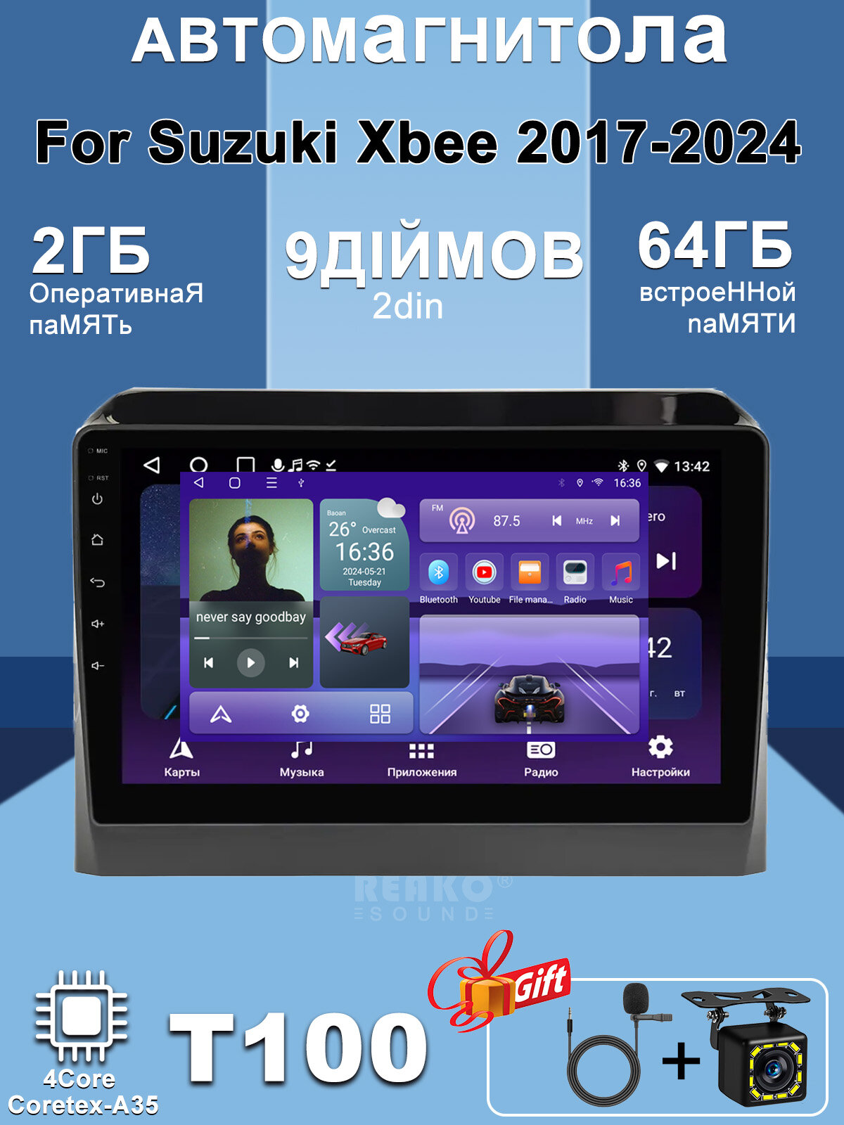 Штатная Магнитола для Suzuki Xbee 2017-2024 , с камерой заднего вида. QLED экран 9 дюймов, Wifi 2din с сенсорным экраном, usb и блютузом
