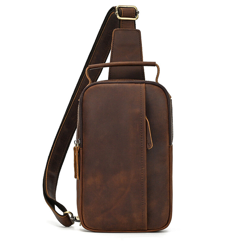 Ретро кожаный нагрудный мешок Мужская сумка Crazy Horse кожаная ретро повседневная спортивная сумка на плече весной и летом на открытом воздухе путешествия прилив сумка,0.5,13, false,