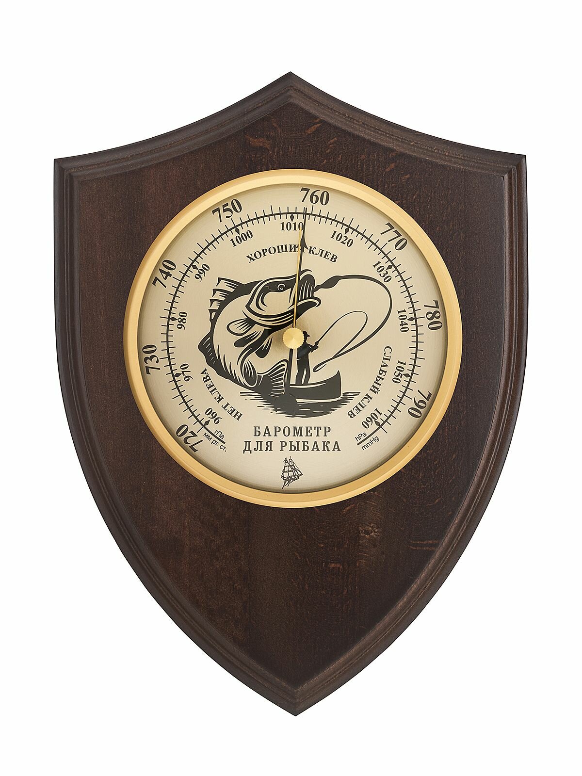 Барометр анероид Бриг БМ91372-В рыбак настенный, черный . Натуральное дерево.