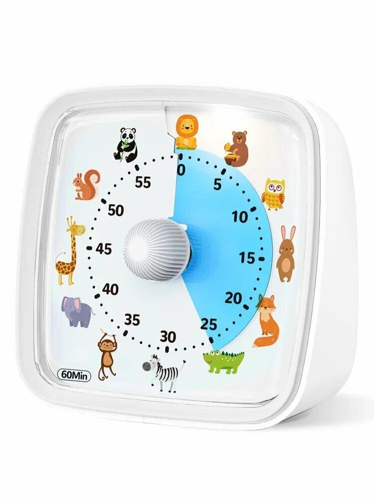 Таймер детский с животными визуальный обучающий на 60 минут (1 час), яркие часы с картинками в детскую комнату с подсветкой, развивающий гаджет для малышей