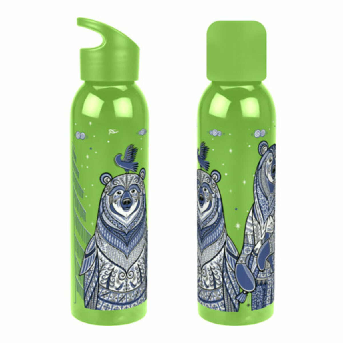 Бутылка для воды «Медведь и Медведица. Мезенские мотивы (т)» (зеленый)