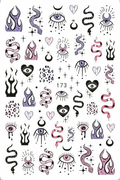 Слайдеры наклейки для ногтей / маникюра: огонь, змеи, луна