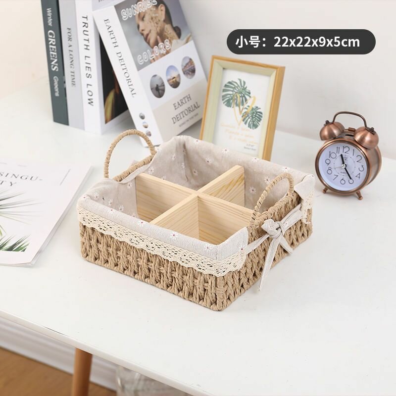 Разделенная на секции плетеная корзина для хранения, настольный органайзер для закусок и косметики, держатель для ключей на кофейном столике, плетеная корзина для мелочей.