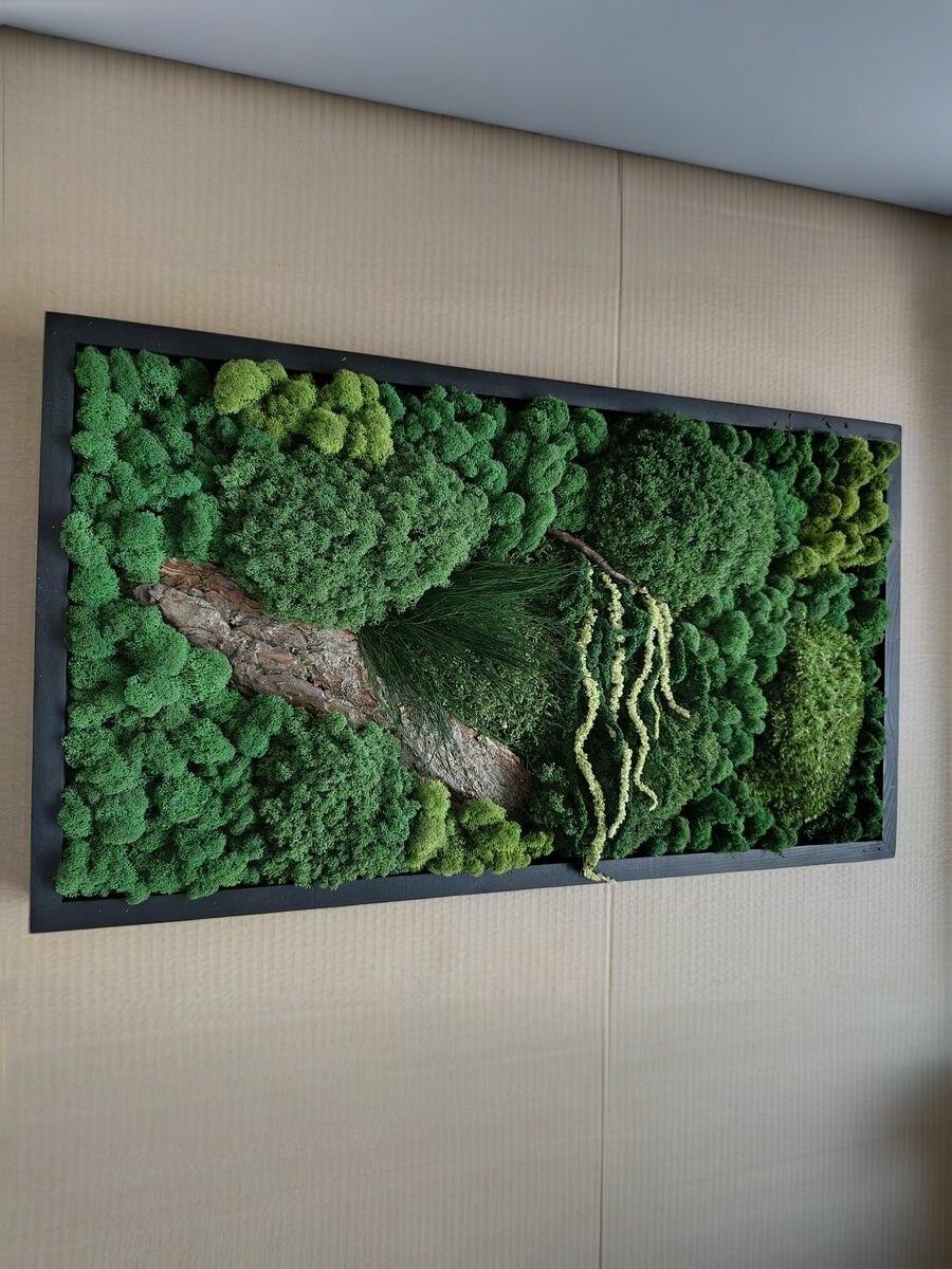 Панно из мха "Чудесное", стабилизированный мох, дерево, 70x40 см