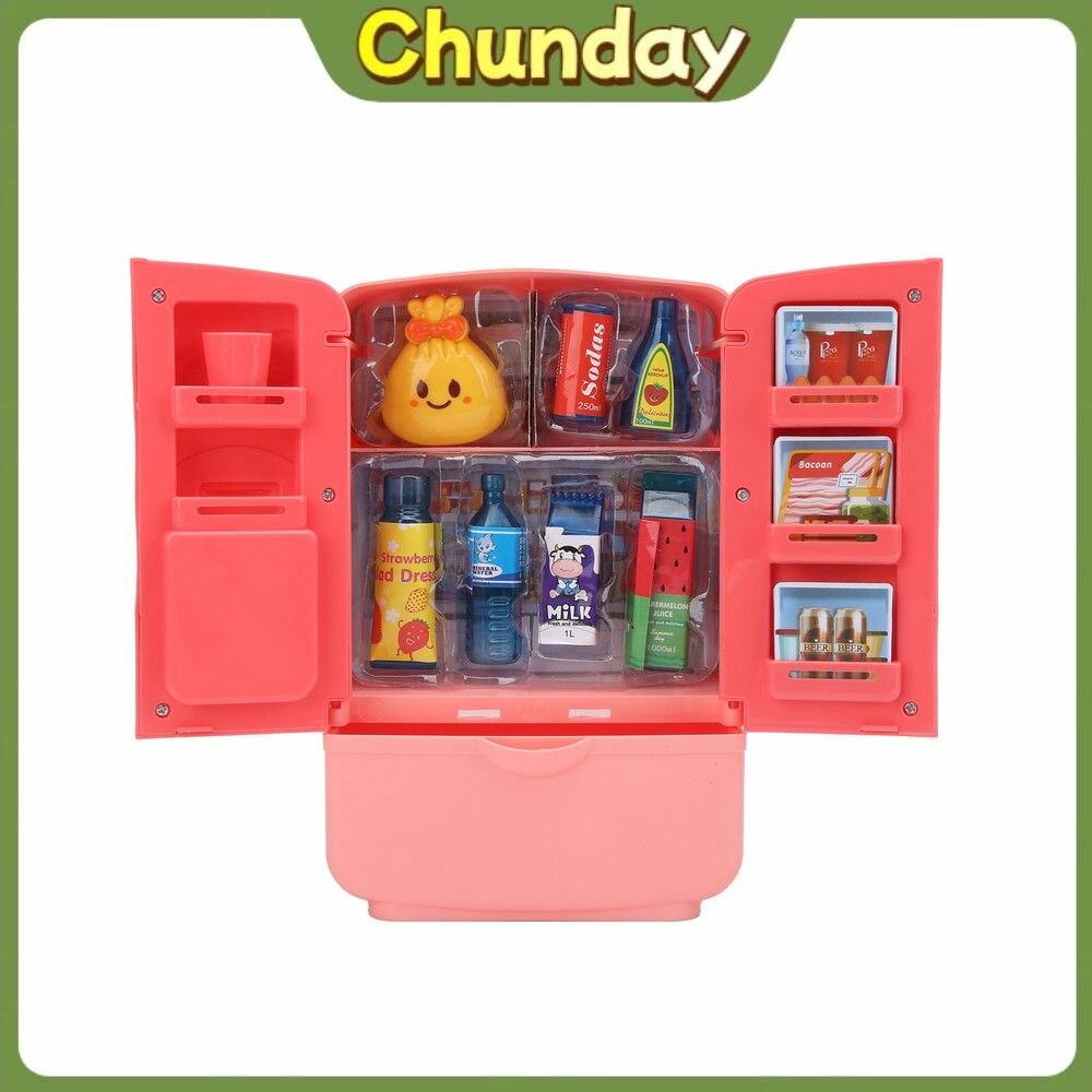 Игрушечный холодильник с двойной дверью, кухонный набор, розовый