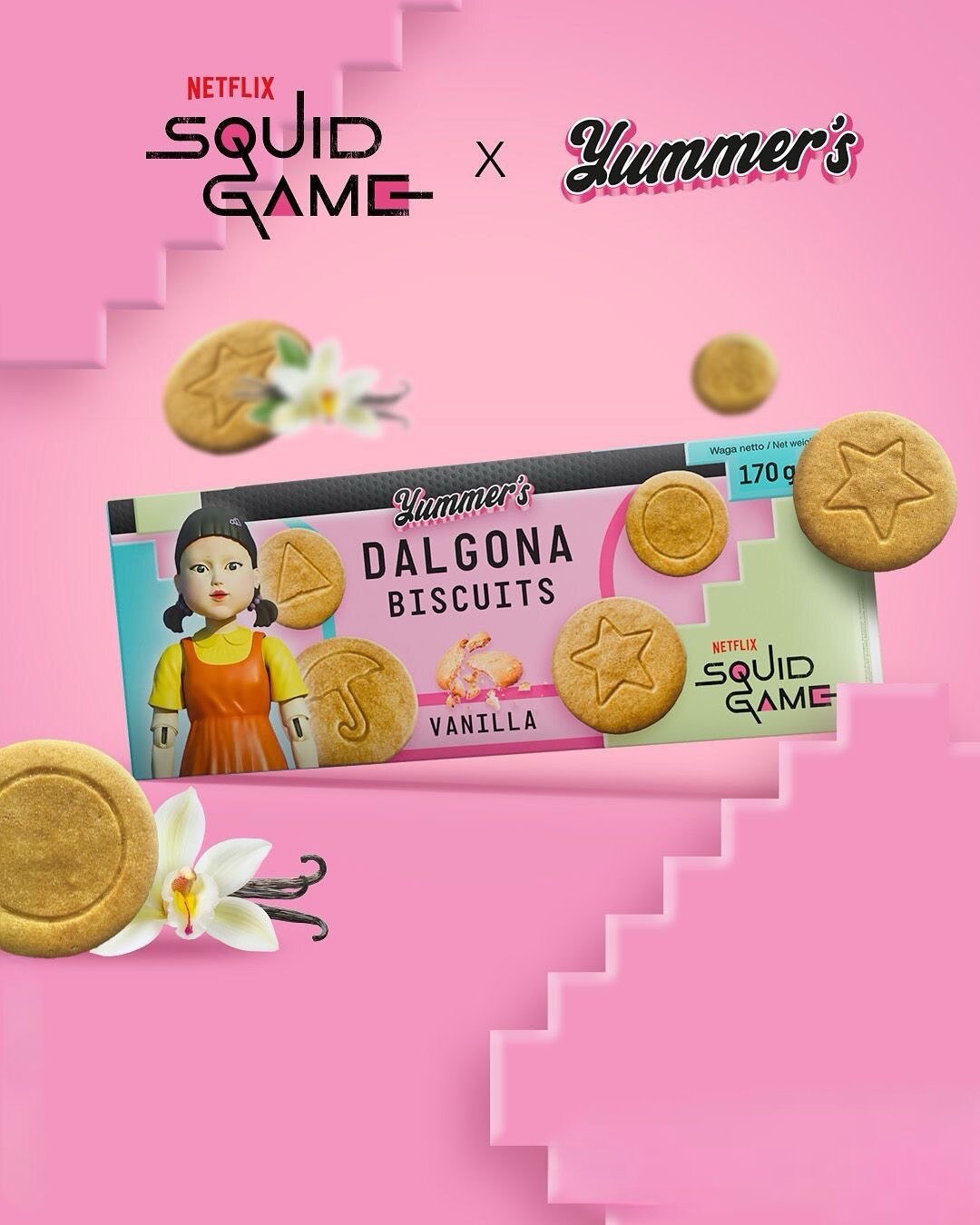 Печенье Игра в кальмара Сливочная Ваниль Yummer's Squid Game Dalgona, 140 гр