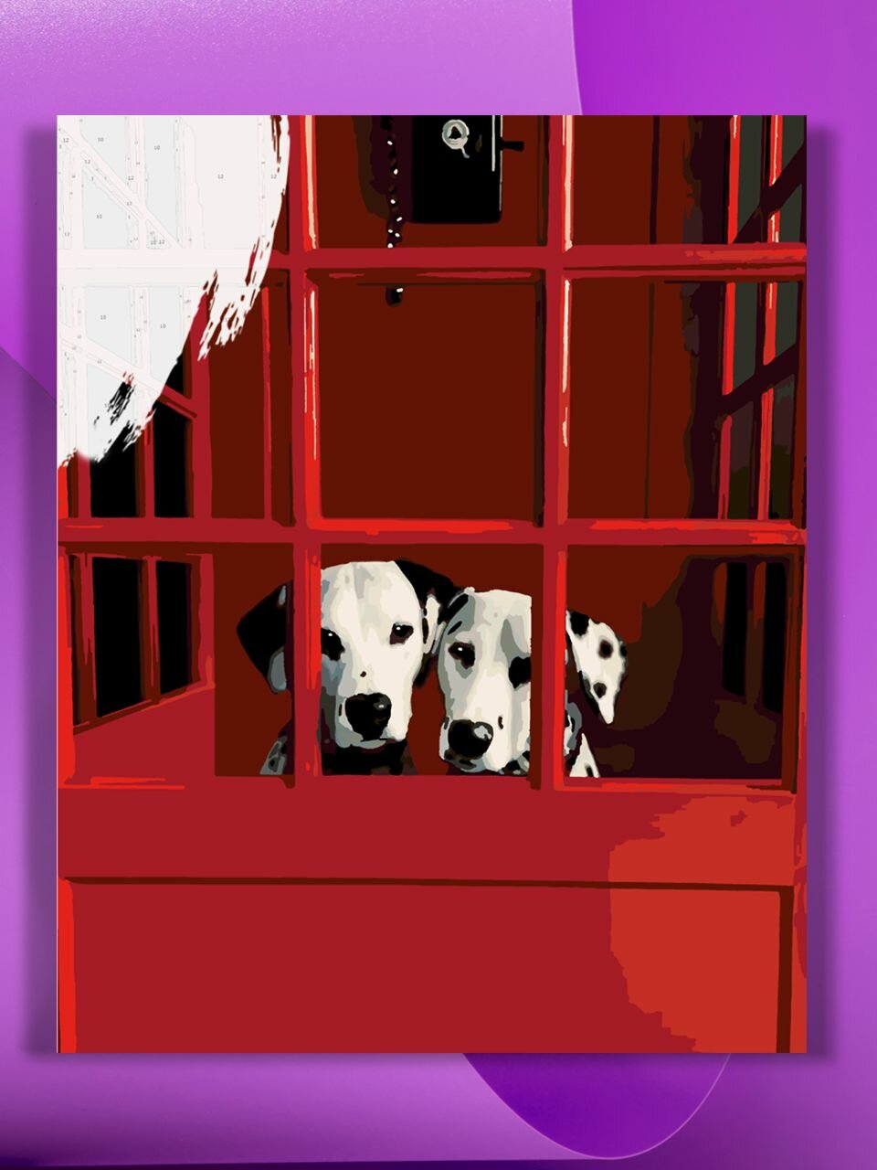 Картина по номерам на холсте Далматинцы в телефонной будке, 40 х 50 см