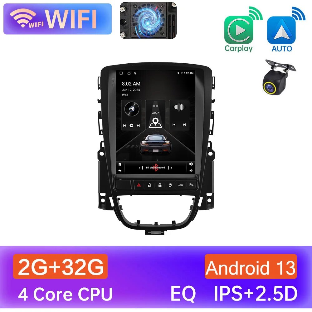 9,7-дюймовый автомобильный радиоприемник Carplay Android 13 для Opel Astra J Verano 4core-2G-32G-AHD