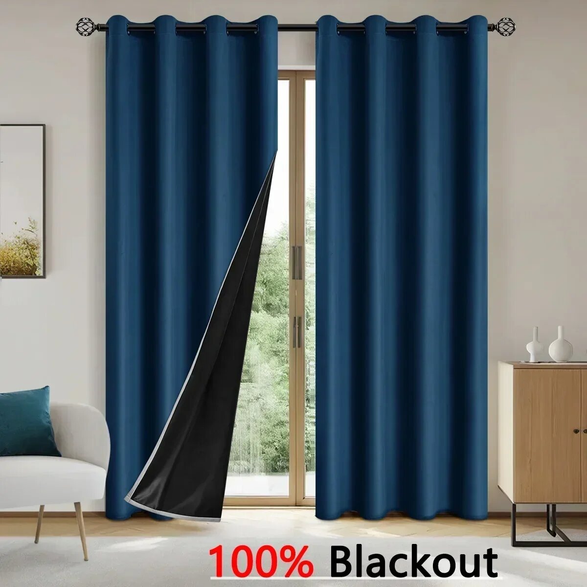 Звукоизолирующие шторы из полиэстера для спальни 1PC-W100x H200cm, Navy blue