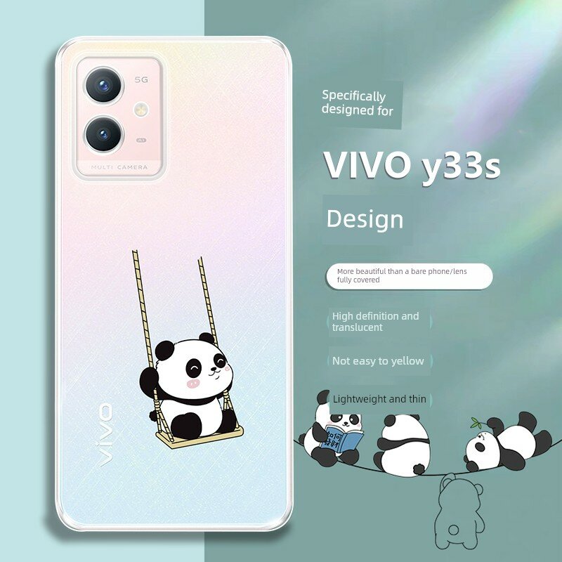 Vivo Y33e Прозрачный силиконовый чехол с дизайном панды тысячелетия и защитной пленкой - премиум защита