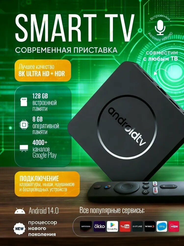Смарт ТВ приставка Wi-Fi черный медиаплеер