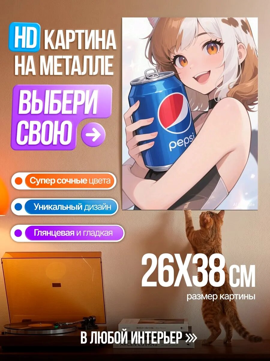 Картина на HD металле Аниме девушка с Pepsi