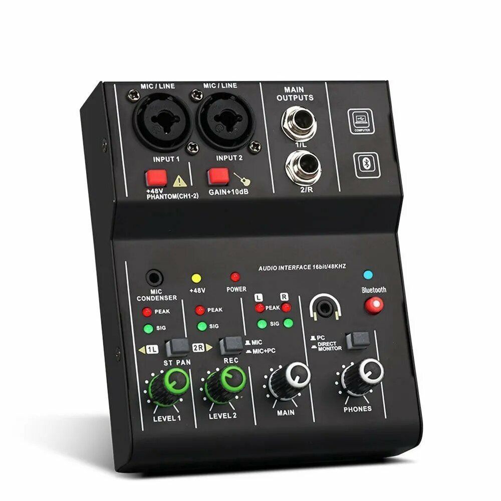 2-Канальный Мини-Микшер USB, Аудиоинтерфейс, Звуковая Карта, Консоль