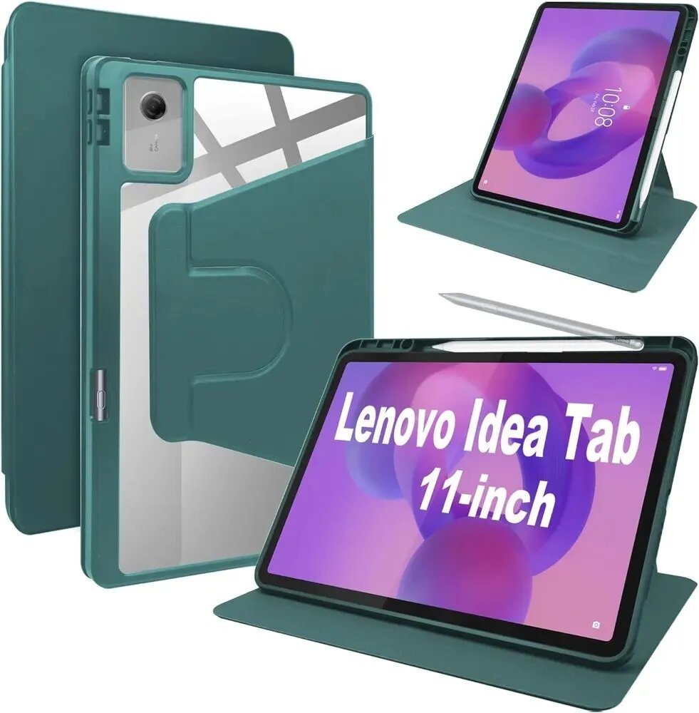 PU кожа + прозрачный акриловый вращающийся чехол для Lenovo Idea Tab 11 2025 TB-336ZU TB-336FU / Xiaoxin Pad 11 2025 подставка крышка с ручкой слот