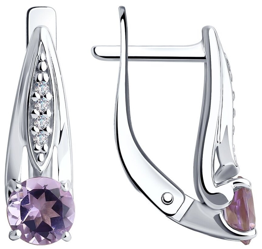 Серьги Diamant, серебро, 925 проба, родирование, аметист