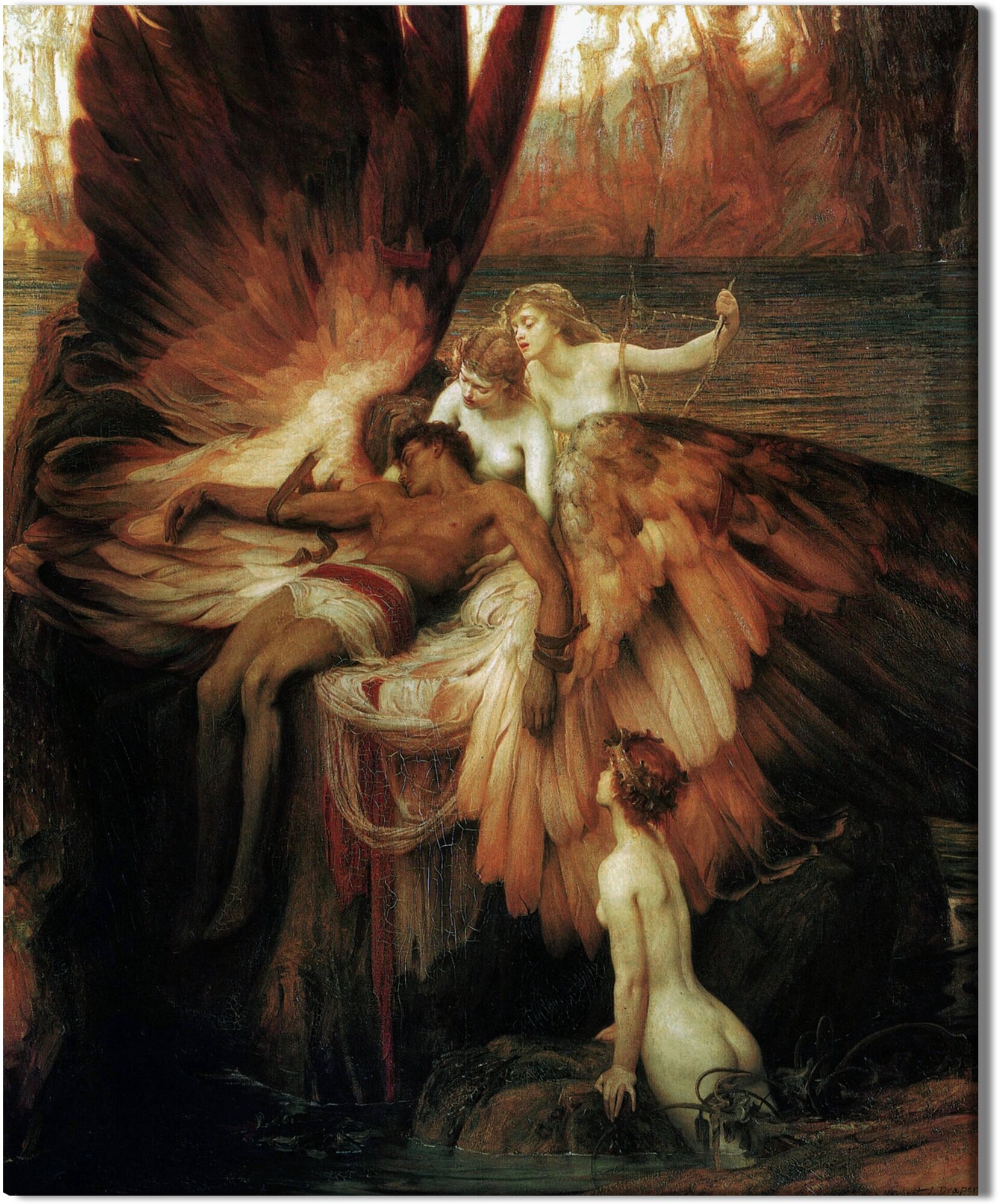 Картина для интерьера на холсте Герберта Джеймса Дрейпера, "Оплакивание Икара", 30х40 холст натянут на подрамник