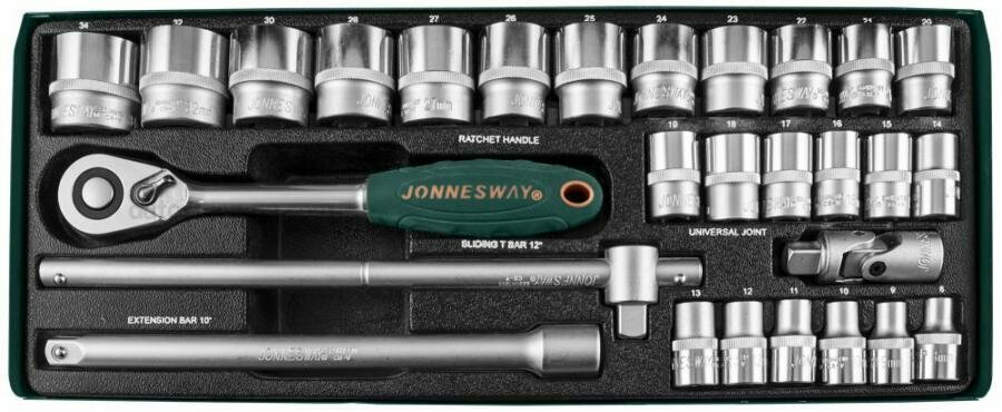 JONNESWAY S04H4728S Набор торцевых головок 1/2DR 8-34 мм 28 предм.