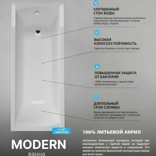 Ванна акриловая 170х70 см MODERN Прямоугольная 01мод1770 — купить в ...