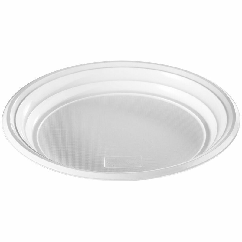 Тарелки одноразовые OfficeClean, набор 100шт, эконом, ПС, белые, бессекционные, 20,5см, 246538