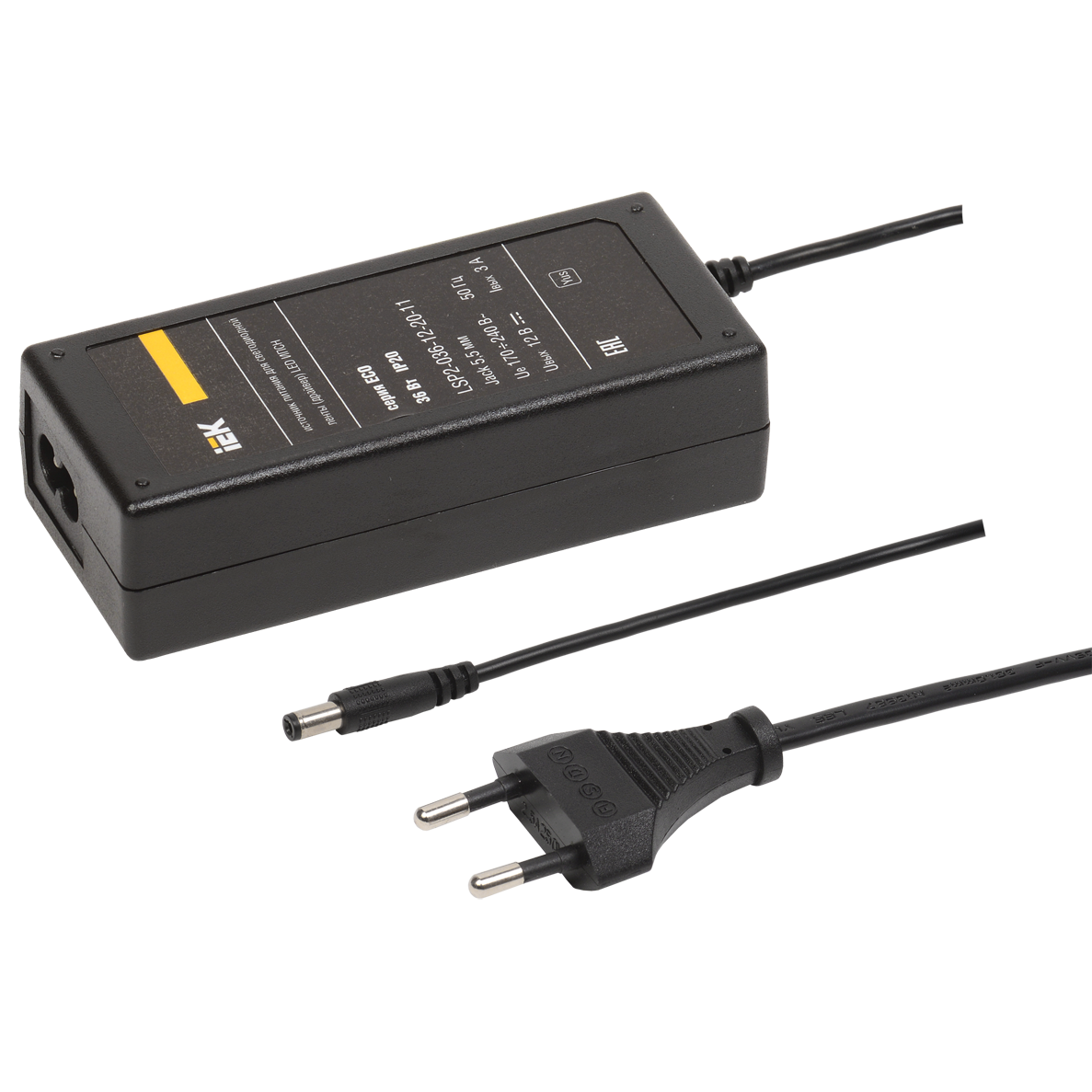 Драйвер LED ипсн 36Вт 12 В сетевая вилка-блок -JacK 5,5 мм IP20 -eco, IEK LSP2-036-12-20-11 (1 шт.)