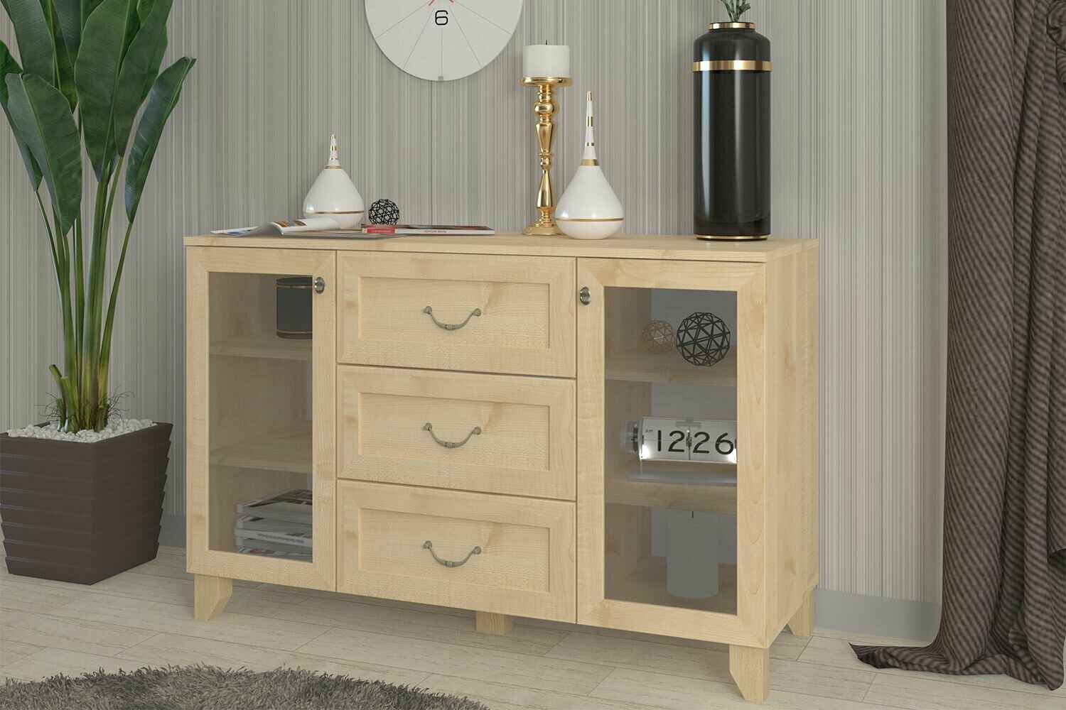 Комод Ренди 9МС 120х40х80 клен танзау, рамка квадро МДФ, стекло, ножка №3