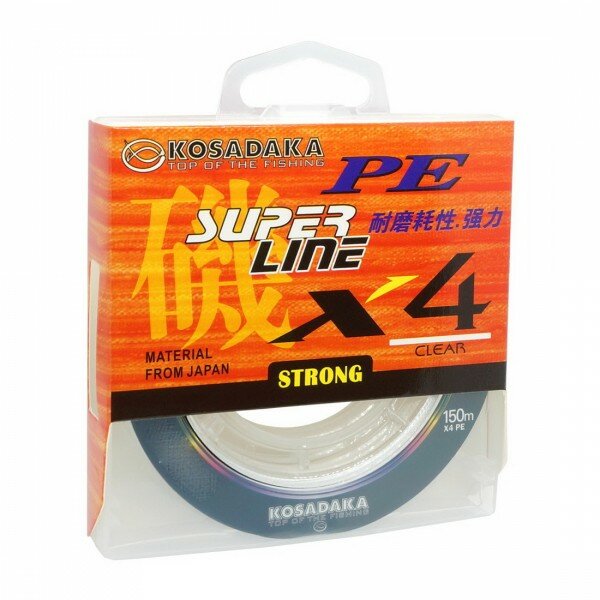 Шнур плетен. Kosadaka "SUPER LINE PE X4" 150м, цв. clear; 0.12мм; 4.7кг