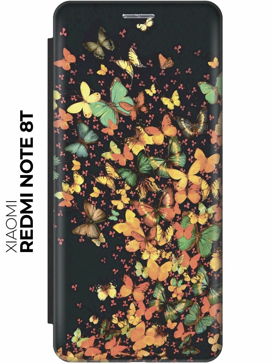 Чехол-книжка Взрыв бабочек на Xiaomi Redmi Note 8T / Сяоми Редми Ноут 8Т черный
