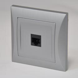 Розетка Vattern VT 209 KK компьютерная 1 вход 8 контактов с/п серебро Cross Electro (18 шт. в наборе)