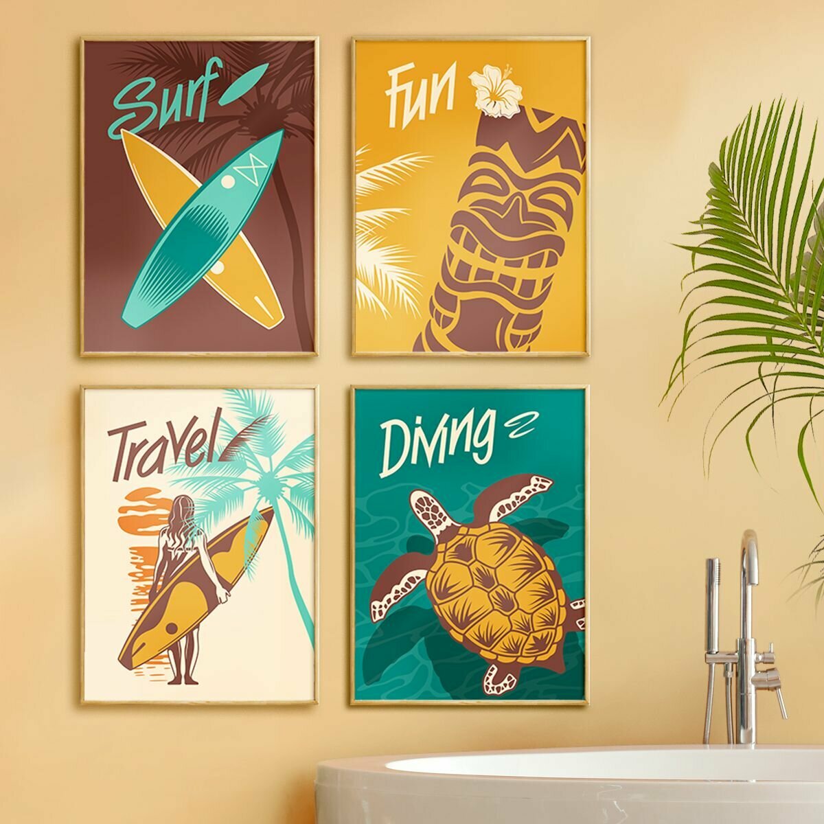 Постер 4 шт 40х50 без рамки "Океан релакс Серф" набор картин для интерьера