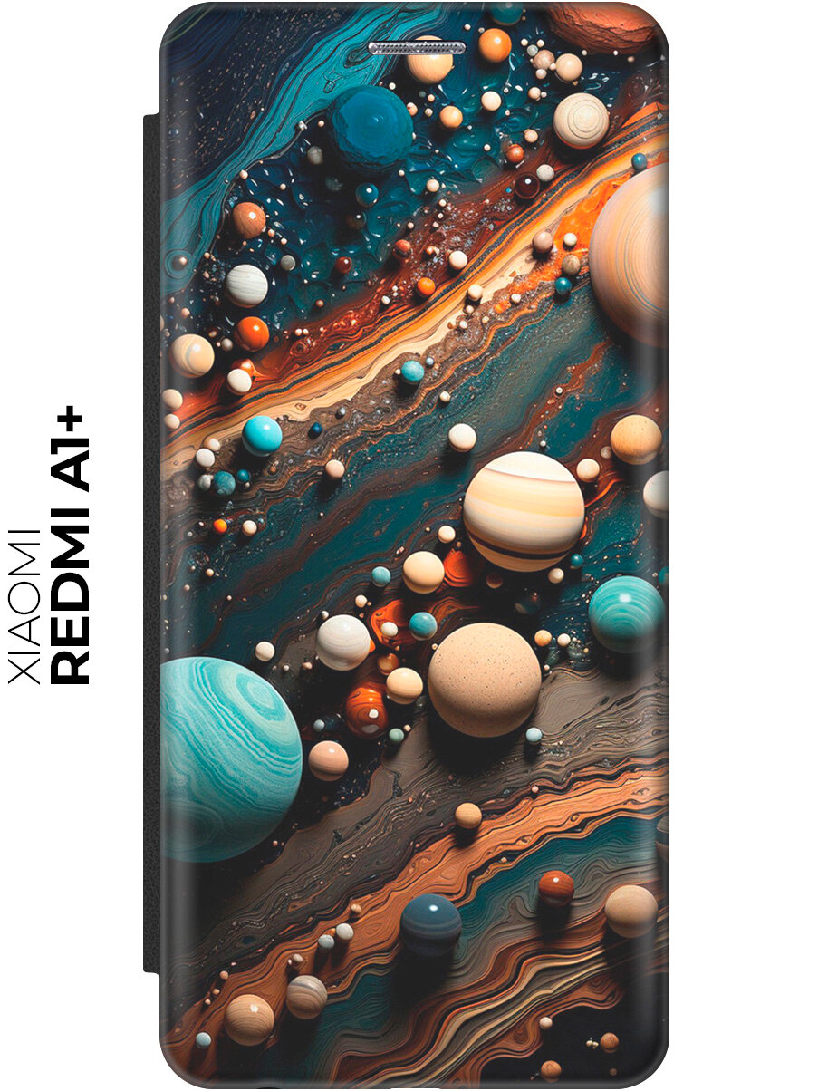 Чехол-книжка на Xiaomi Redmi A1+ / A2+ / Poco C50 / C51 / Сяоми Редми А1 Плюс / А2 Плюс / Поко С50 / С51 с рисунком "Шары на мраморном полу" черный
