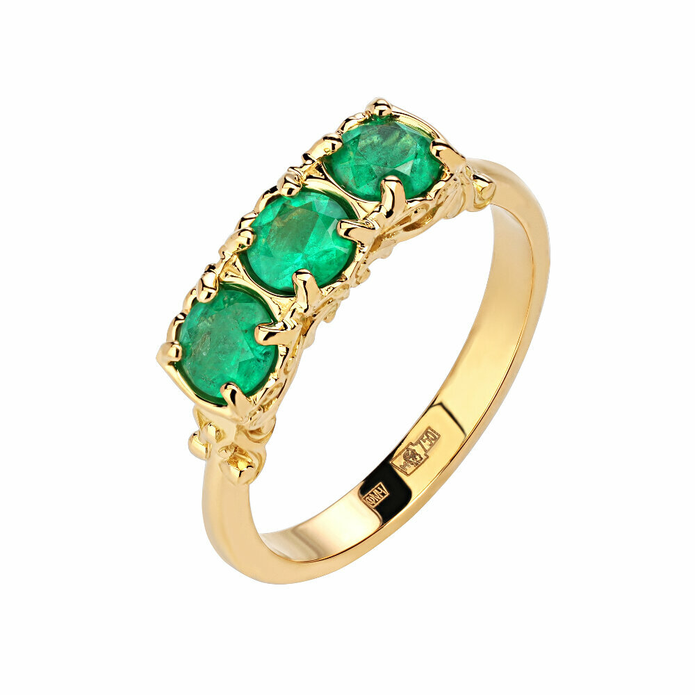 Кольцо, желтое золото, 750 проба, изумруд