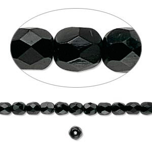Бусины стеклянные, 4мм, Preciosa, граненые, черные, 96 шт, низка