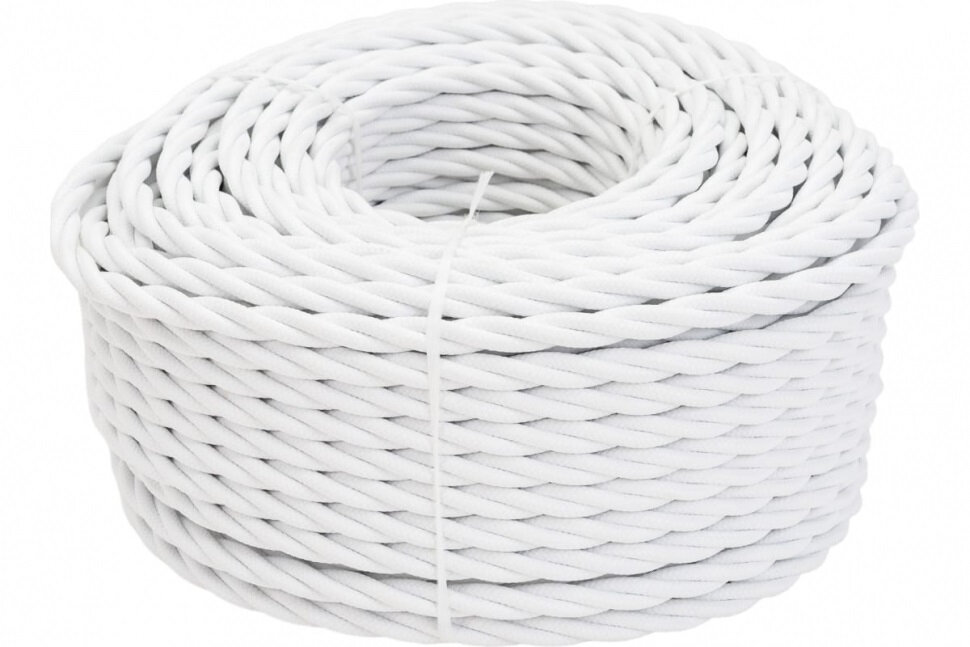 Ретро витой провод BIRONI 3х2,5, белый (матовый), 150 метров