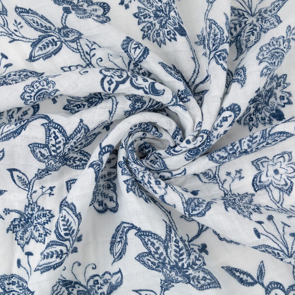 Ткань муслиновая отрез 100x125 см 100% хлопок "PEPPY" EMBRACE, Shannon Fabrics, garden toile cobalt