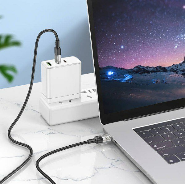 Кабель HOCO U129, USB Type-C, 60 Вт, тканевая оплетка, цвет черный — фото 1