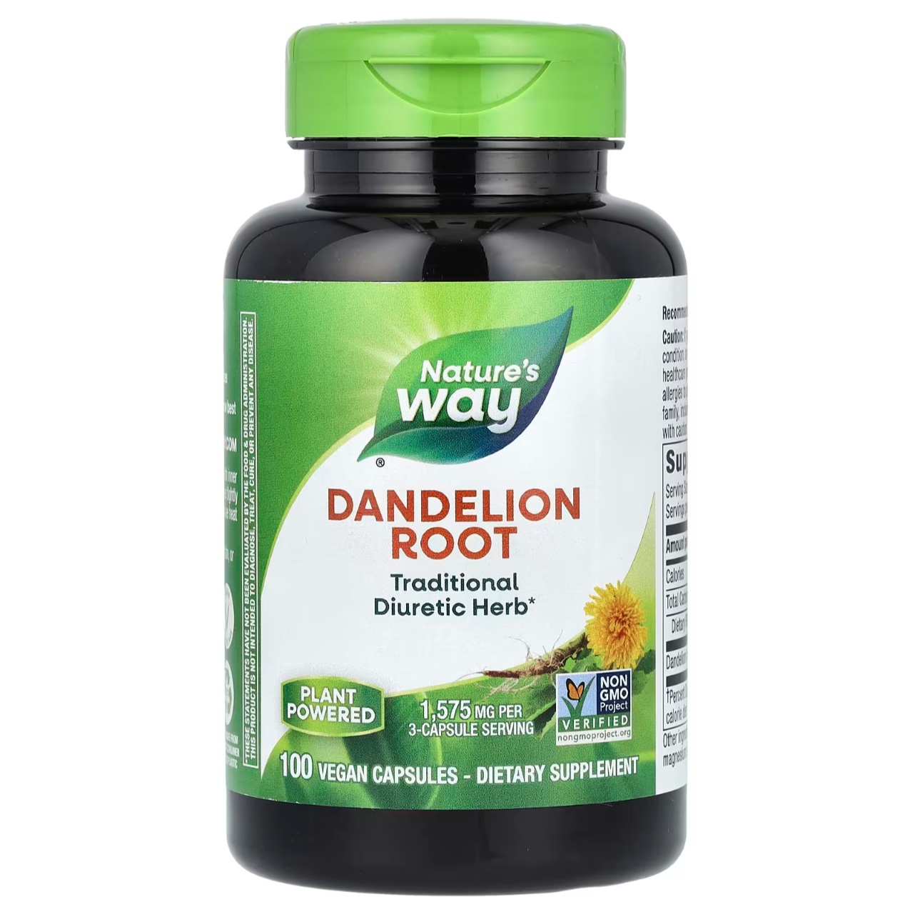 Nature's Way, dandelion root, корень одуванчика, 525 мг, 100 веганских капсул
