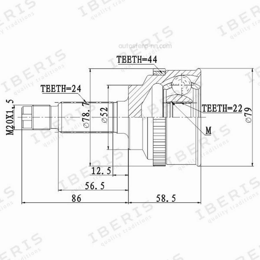 IBERIS IB6047 ШРУС наружный (22Х52Х24, ABS=44T) KIA RIO I (DC) -06