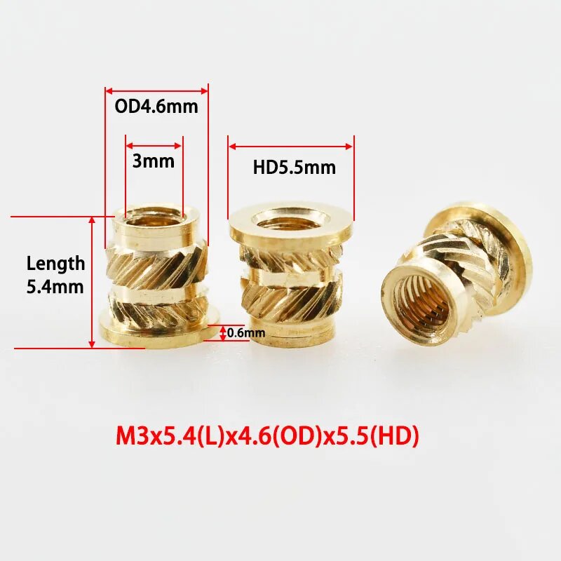 Латунные фланцевые гайки M3x5.4xOD4.6, 20шт