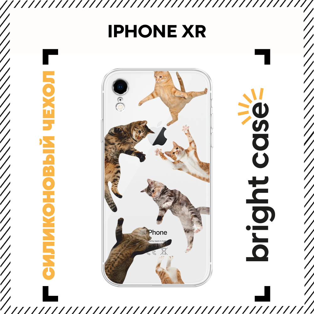 Чехол на Apple iPhone XR / Айфон XR с принтом Смешные коты, прозрачный