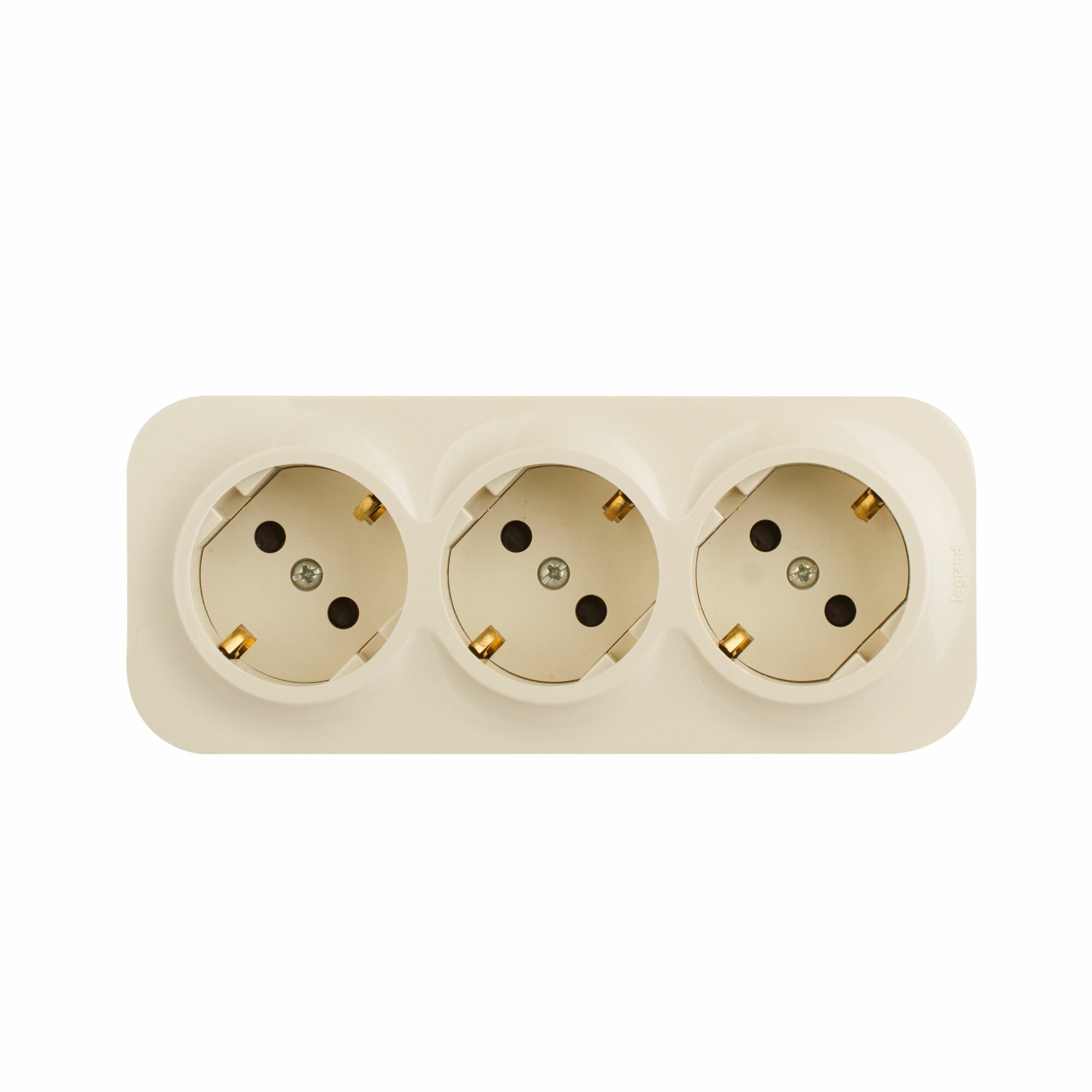 Розеточный блок с предварительным подключением 3 x 2К+З с защитными шторками 16A 250В IP20 Legrand Quteo, цвет Слоновая кость