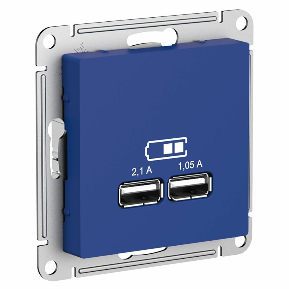 Зарядка USB А+А 5В, 1 порт x 2,1 А, 2 порта х 1,05 А SE SE AtlasDesign, аквамарин ATN001133