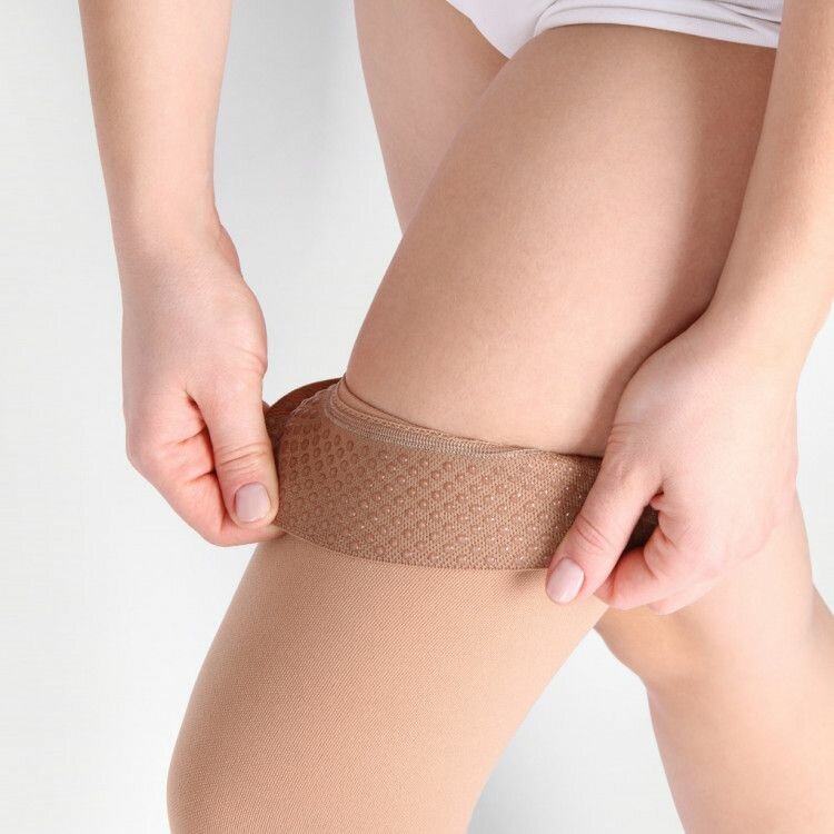 Чулки медицинские компрессионные с резинкой на силиконовой основе, с закрытым носком, 1 класс, (Luomma) XL, I класс, LONG, Карамель, ID-300